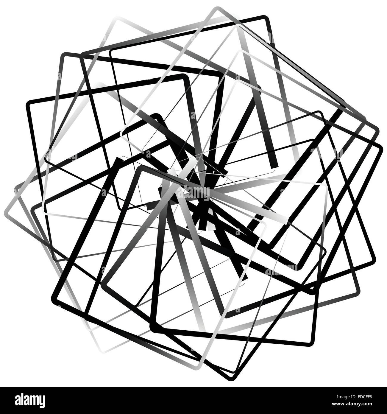 Abstract spirograph like shape with rotating squares, monochrome twirling design element Stock ...