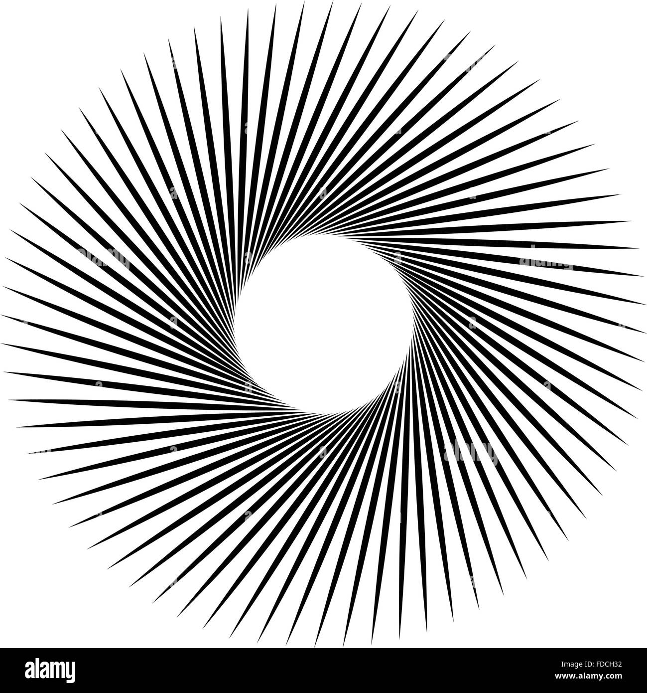 Radiating, radial lines with spiral, vortex effect. Rotating spiky ...