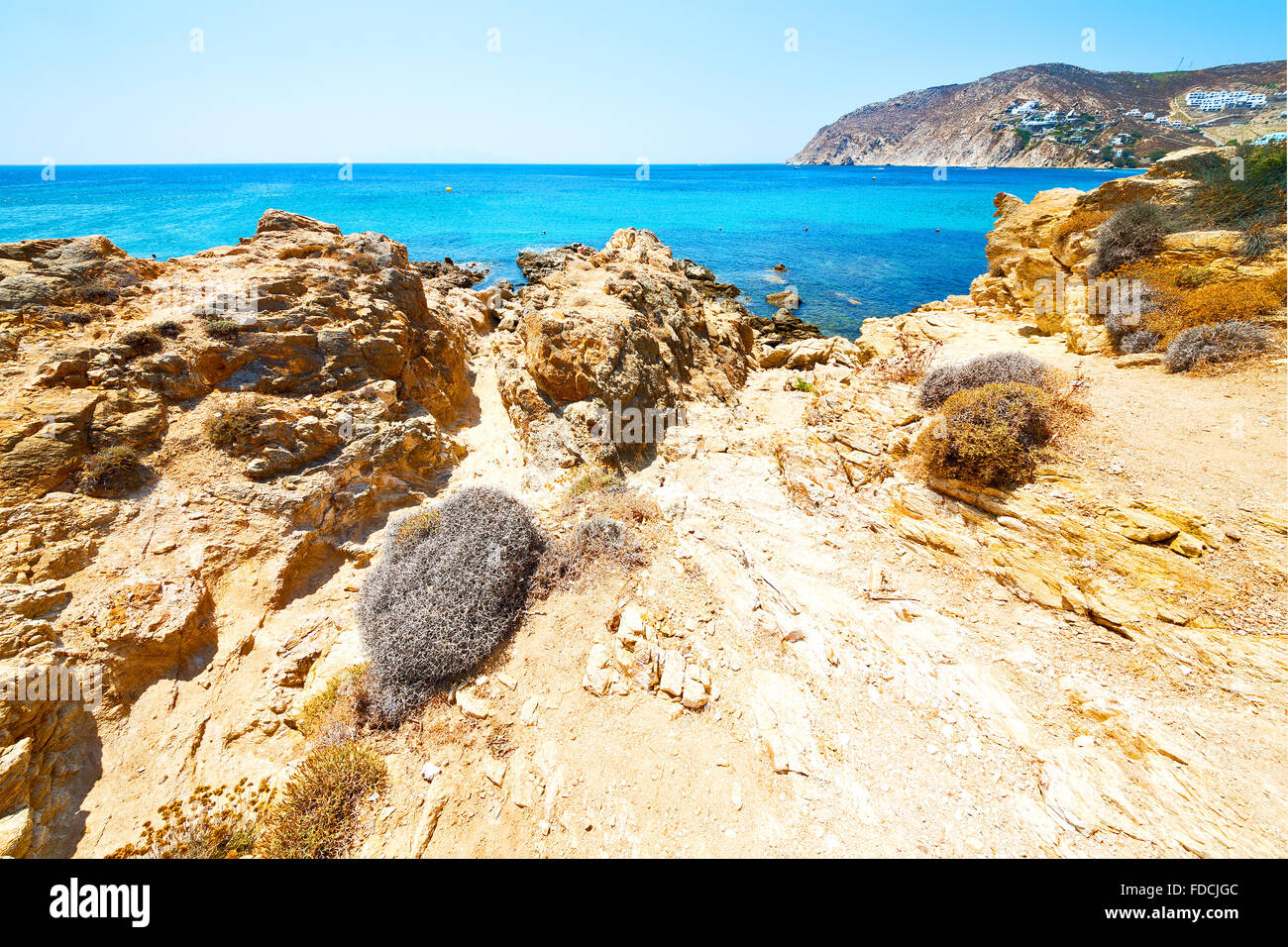 in greece the mykonos island rock sea and beach sky Stock Photo - Alamy
