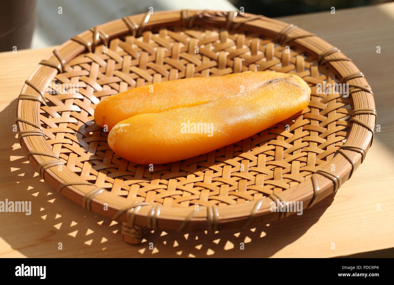 drying mullet roe by sunlight, homemade karasumi, japanese food Stock ...