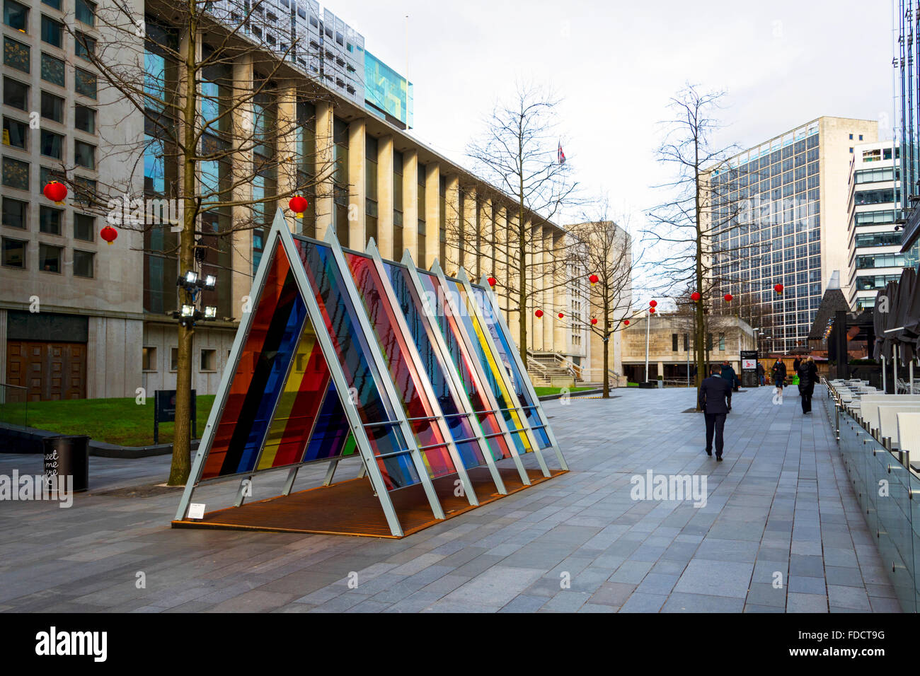 'Through No.3', an artwork by Liz West. Crown Square, Spinningfields, Manchester, UK. The Crown ...