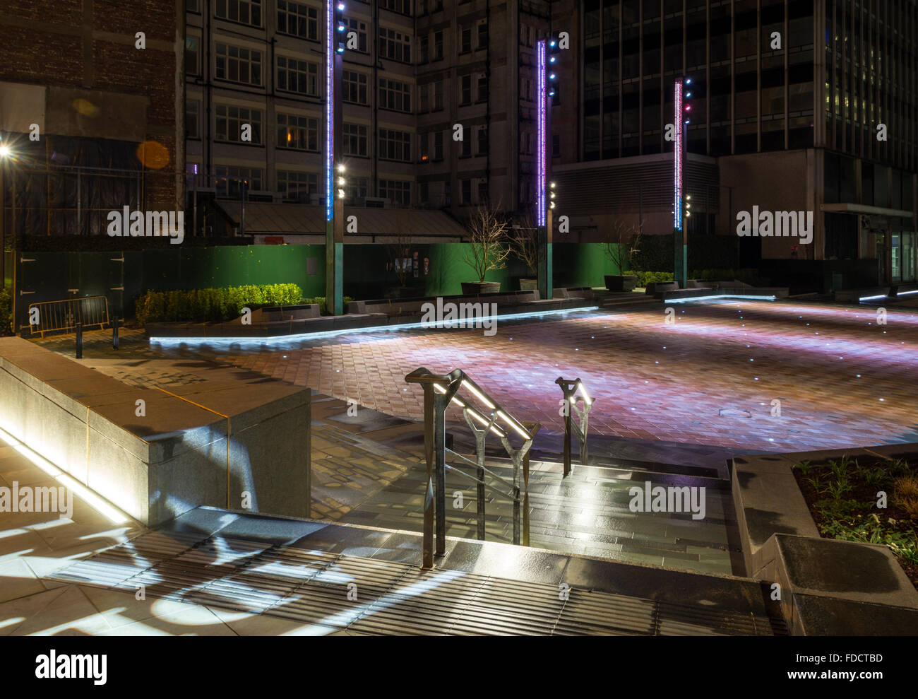 Sadler's Yard at night, off Dantzic Street, NOMA area, Manchester, UK ...