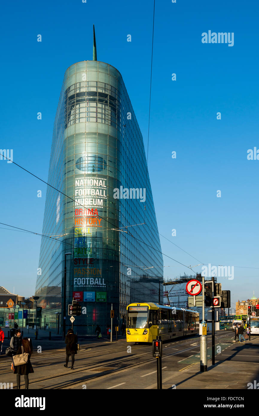 The Urbis building (National Football Museum) and Metrolink tram ...