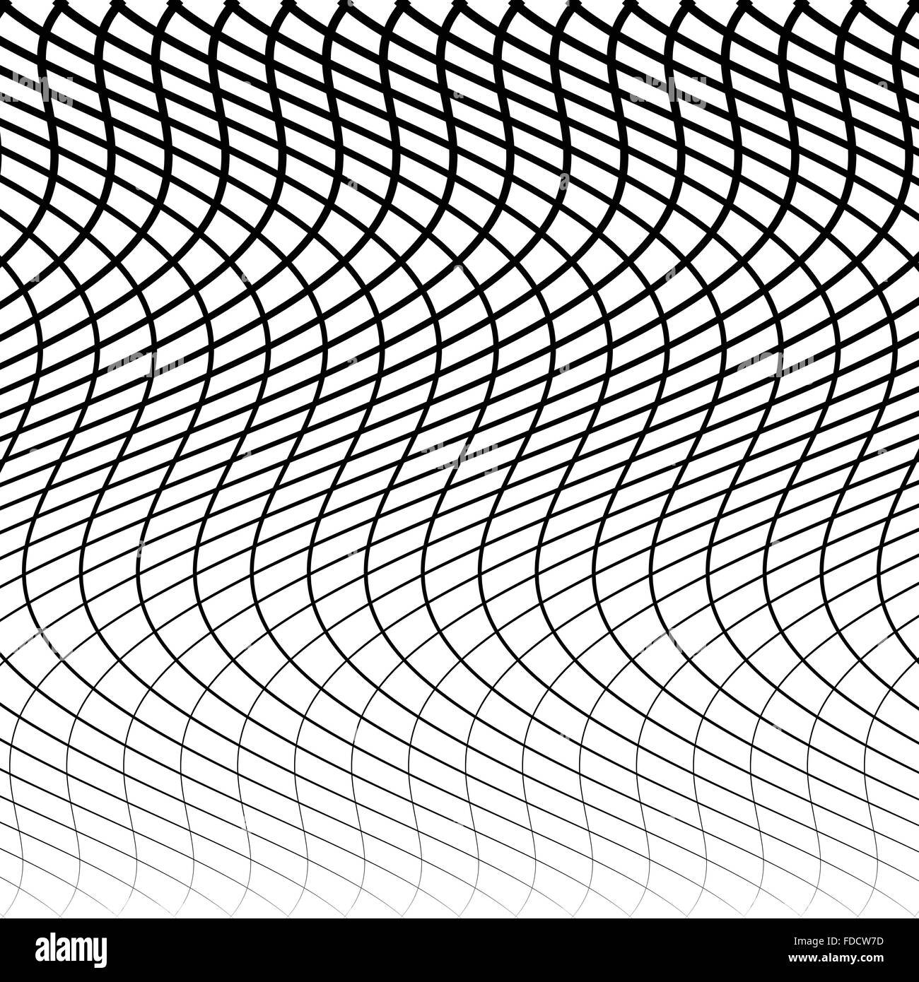 Abstract grid, mesh of wavy, distorted lines pattern. Black and white ...