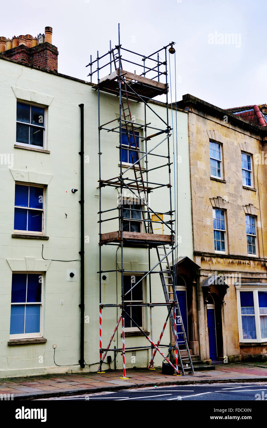 Terrace house with scaffolding up the front Stock Photo - Alamy