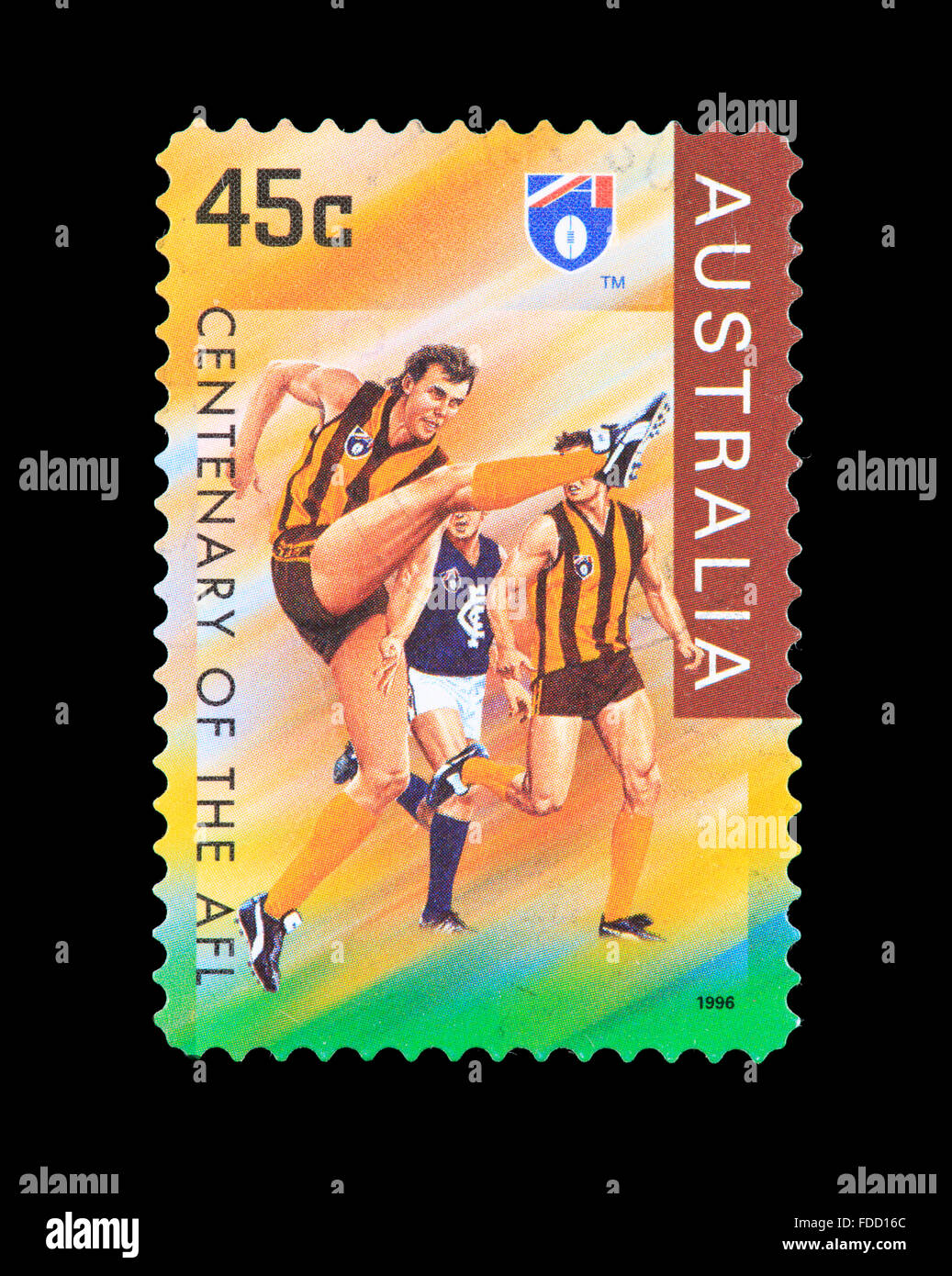 Postage stamp fro Australia depicting a football player, century of the ...