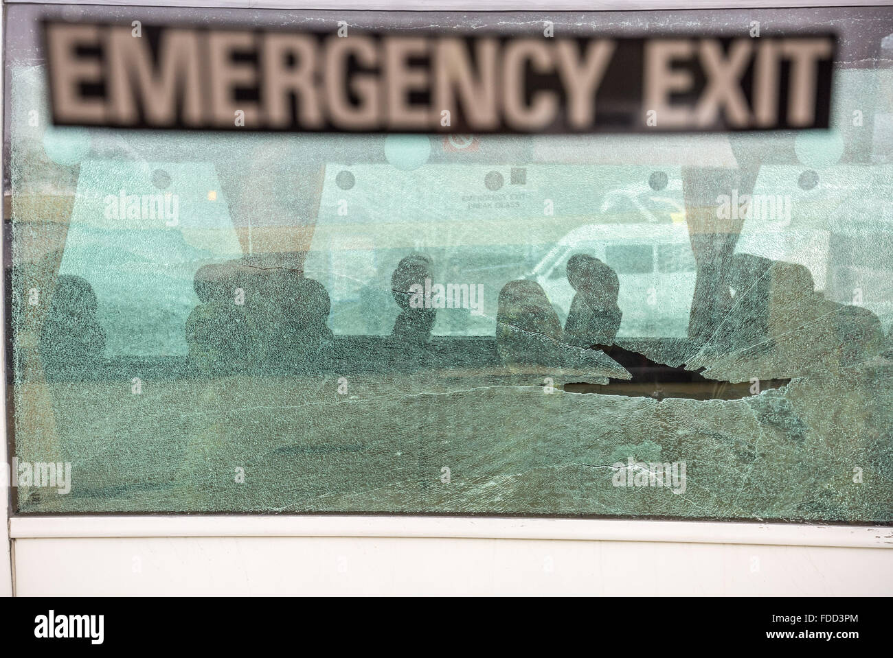 Kent, UK. 30th January, 2016. Smashed coach window after far-right ...
