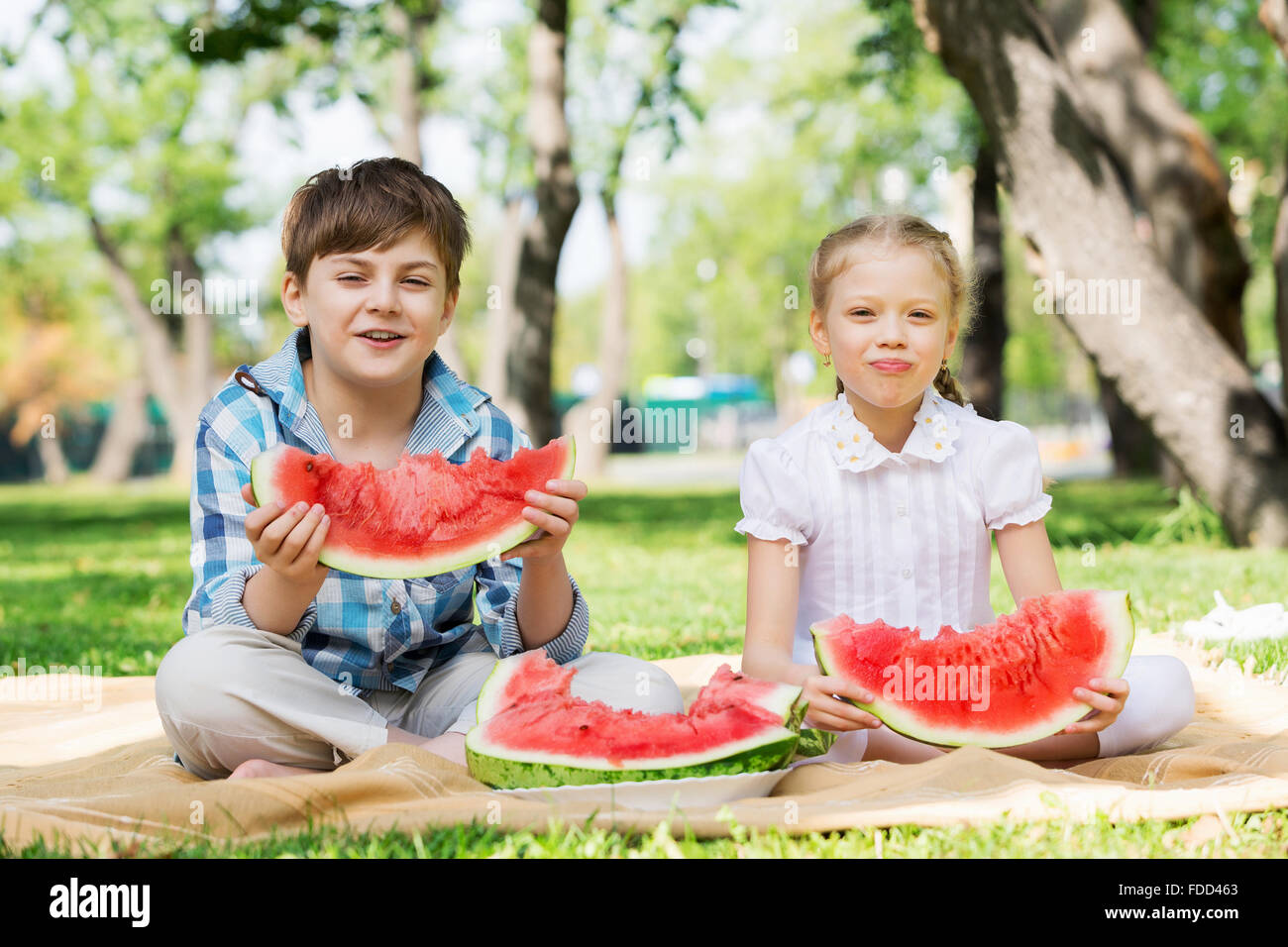 Boy girl watermelon field hi-res stock photography and images - Alamy