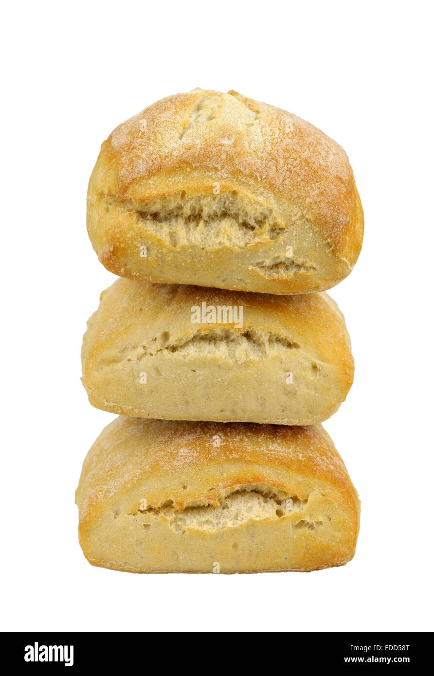 Stone baked white bread rolls in a stack Stock Photo - Alamy