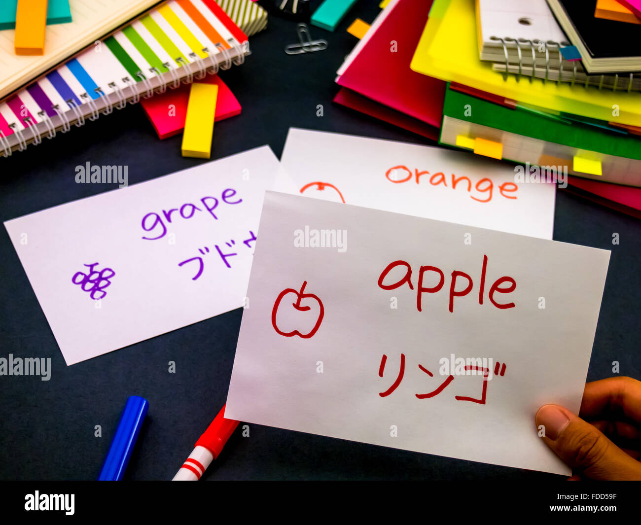Learning New Language Making Original Flash Cards; Japanese Stock Photo ...