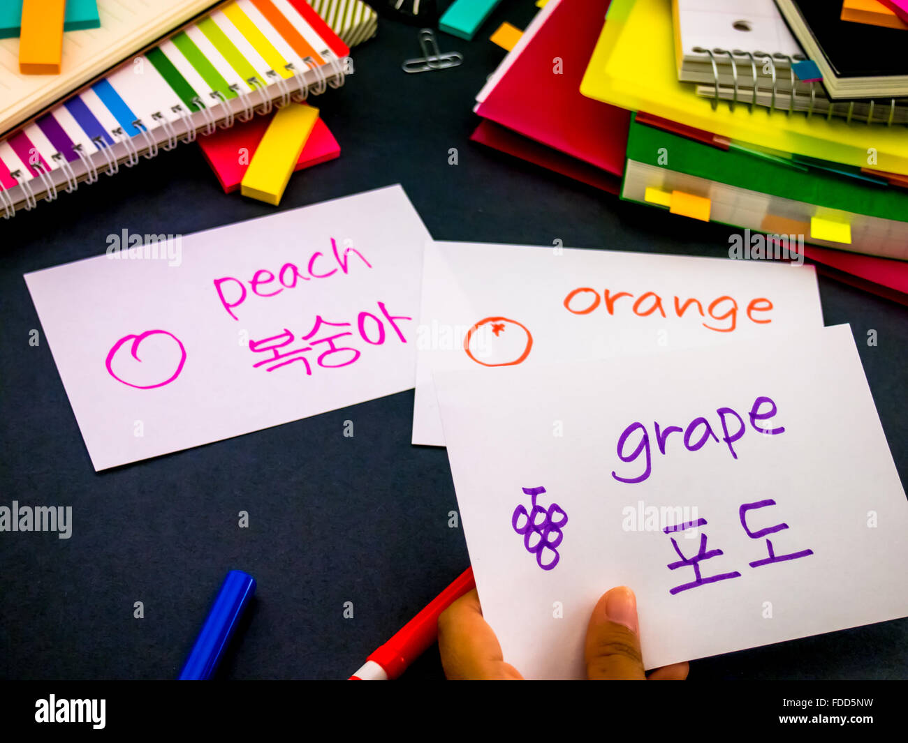 Learning New Language Making Original Flash Cards; Korean Stock Photo ...