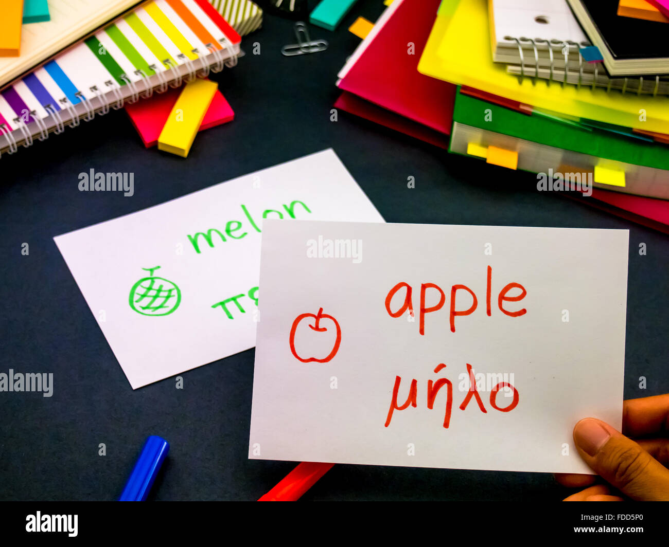 Learning New Language Making Original Flash Cards; Greek Stock Photo ...