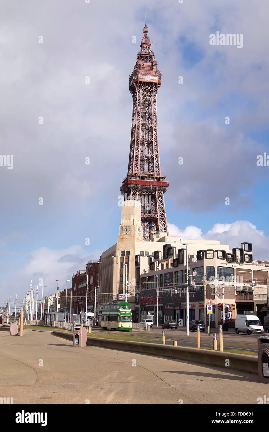 Blackpool tower and tramway on a spring morning Stock Photo - Alamy