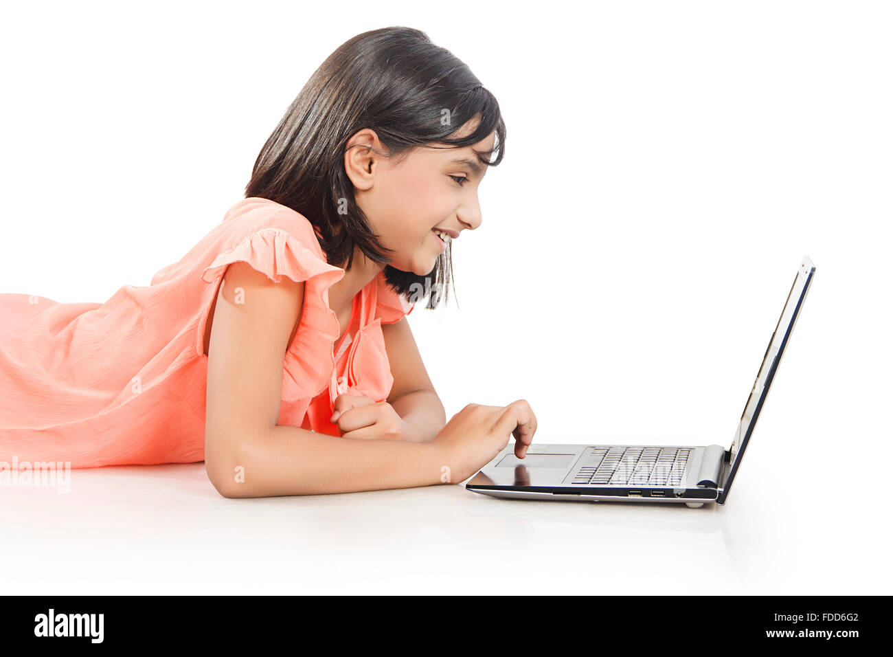 1 Child Girl Student Lying Down Laptop Working Stock Photo - Alamy