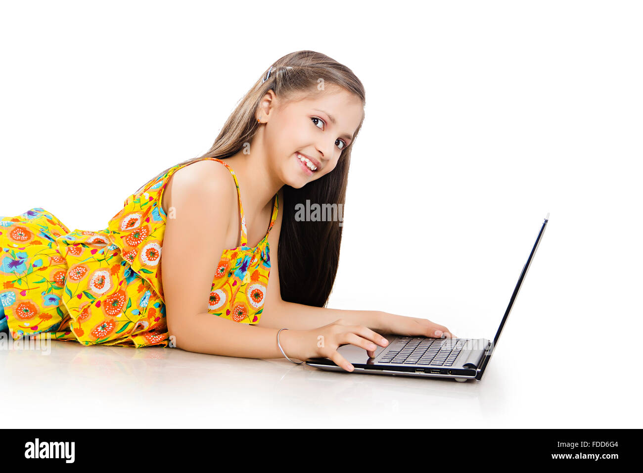 1 Child Girl Student Lying Down Laptop Working Stock Photo - Alamy
