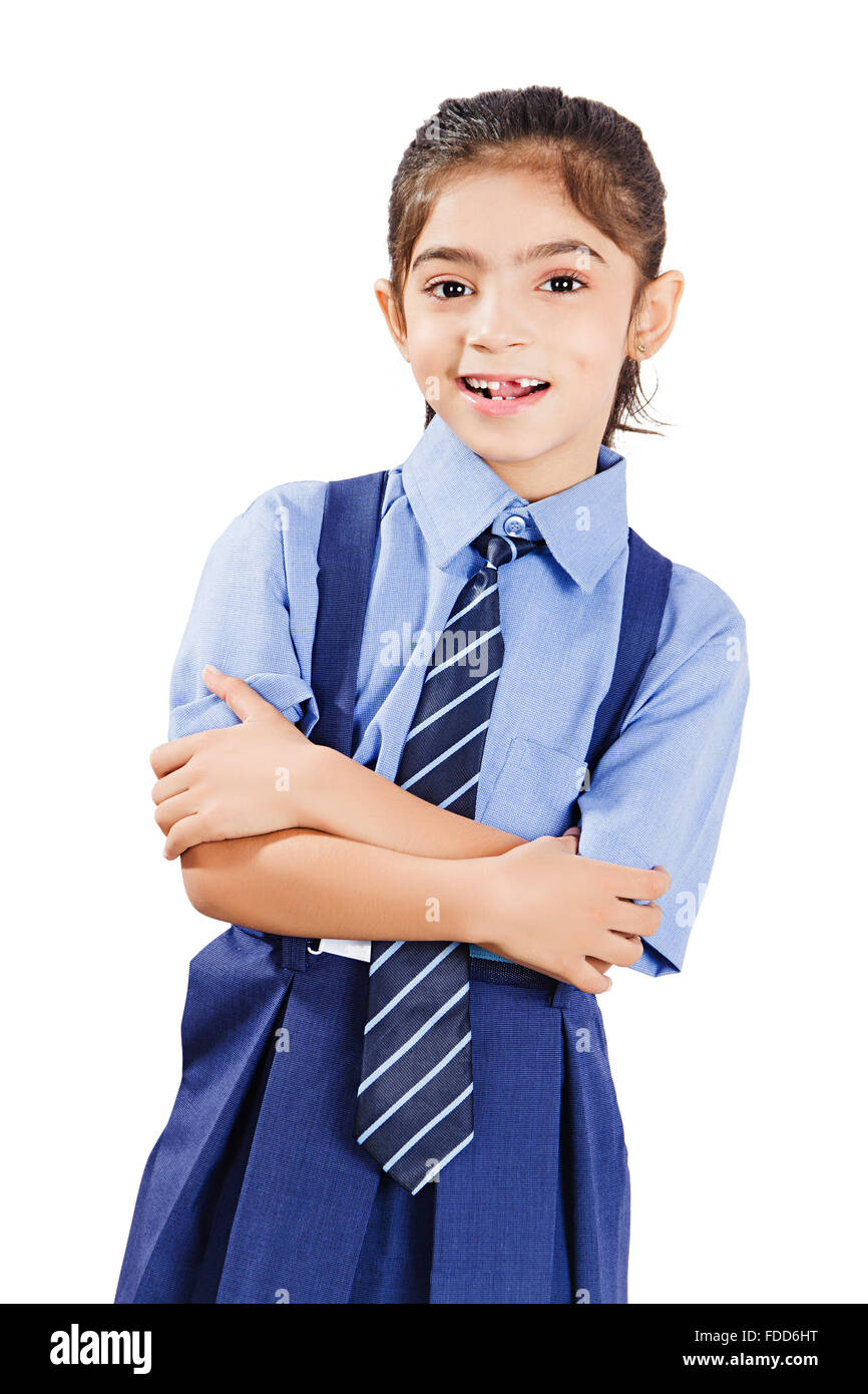 1 Child Girl School Student Arms crossed Standing Stock Photo - Alamy