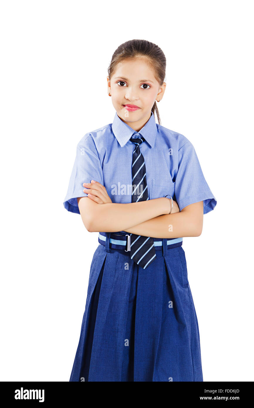 1 Child Girl School Student Arms crossed Standing Stock Photo - Alamy