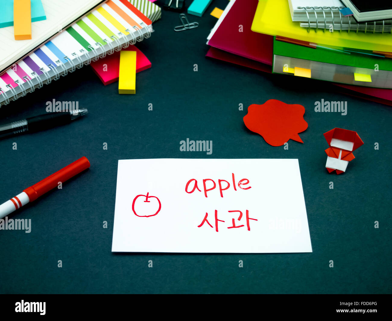 Learning New Language Making Original Flash Cards; Korean Stock Photo ...