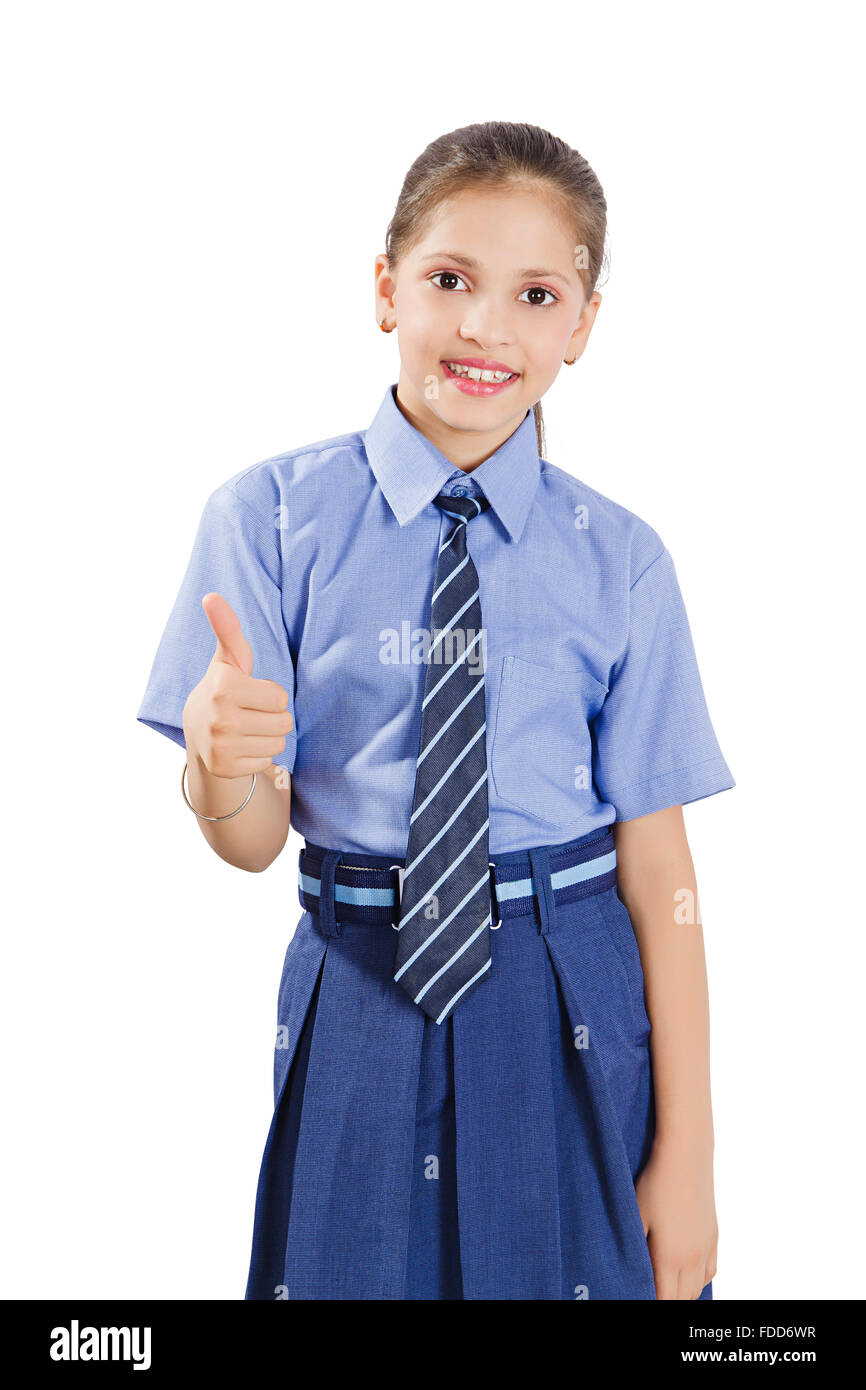 1 Child Girl School Student Standing Thumbs Up Showing Stock Photo - Alamy