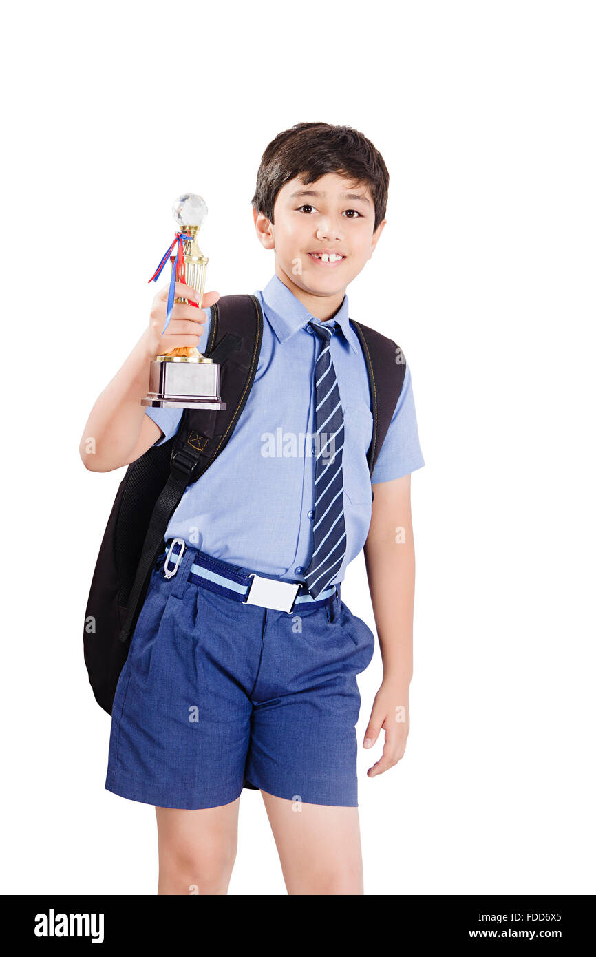 1 Child Boy School Student Victory Trophy Showing Stock Photo - Alamy