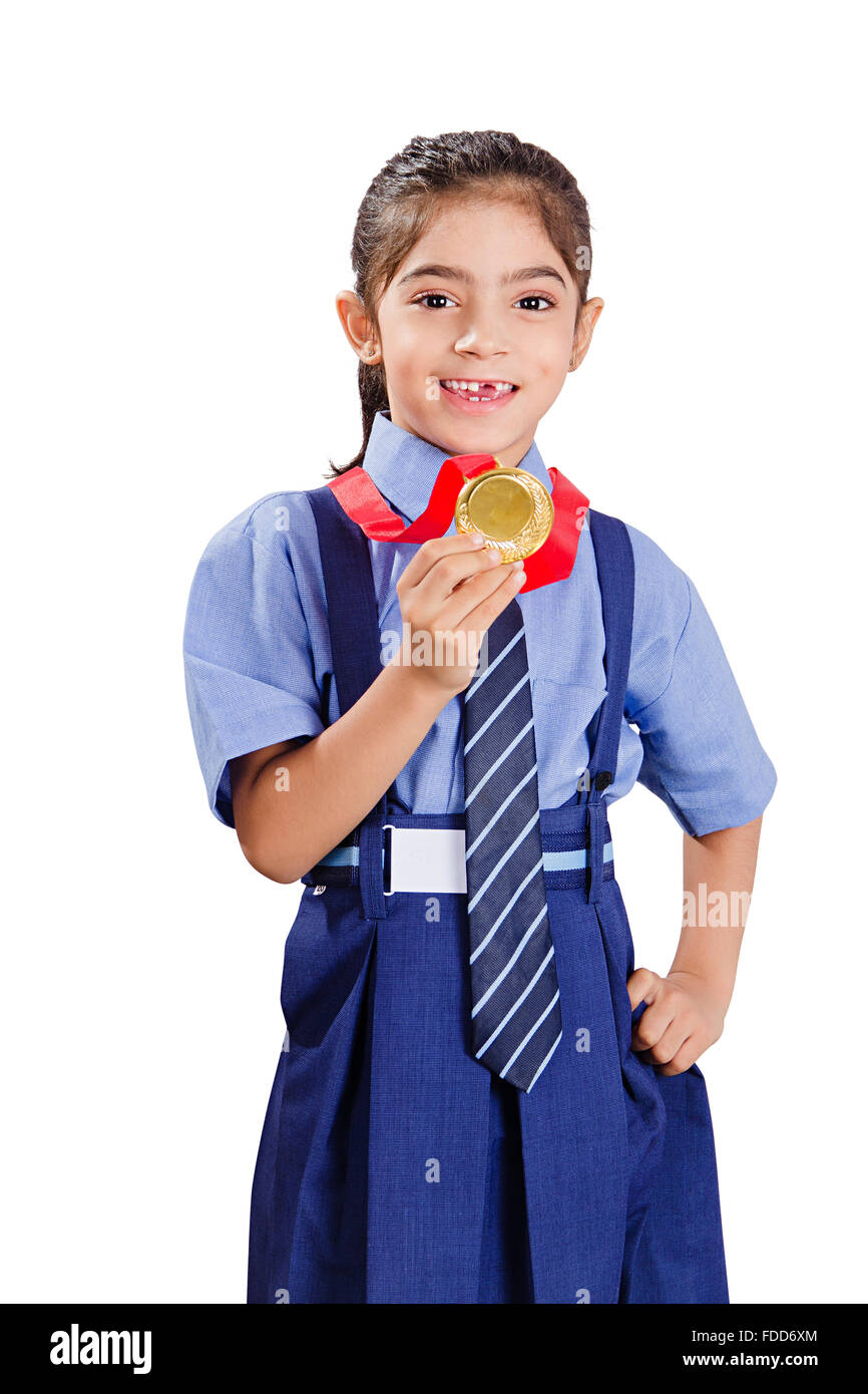 1 Child Girl School Student Victory Medal Showing Stock Photo - Alamy