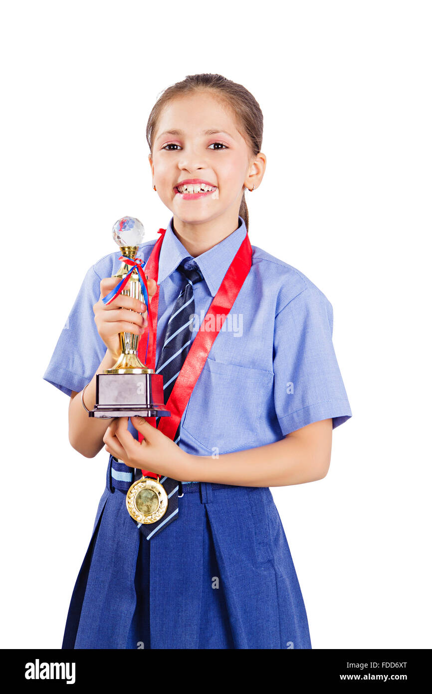 1 Child Girl School Student Victory Trophy Showing Stock Photo - Alamy