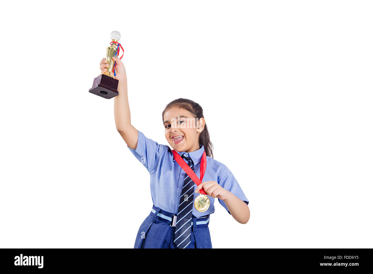 1 Child Girl School Student Victory Trophy Showing Stock Photo - Alamy