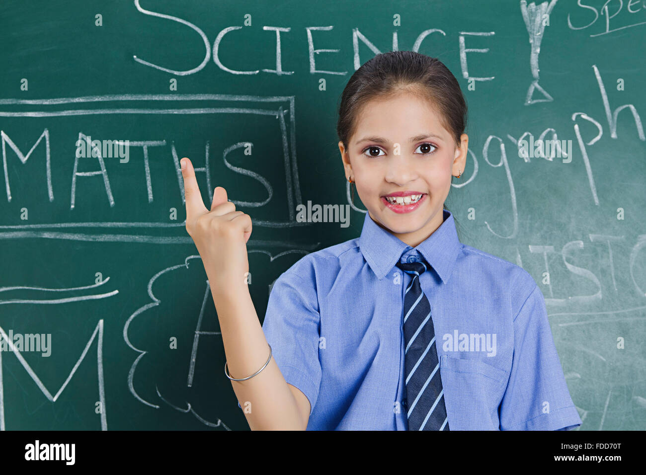 1 Child Girl School Student Classroom Finger Pointing Showing Stock ...