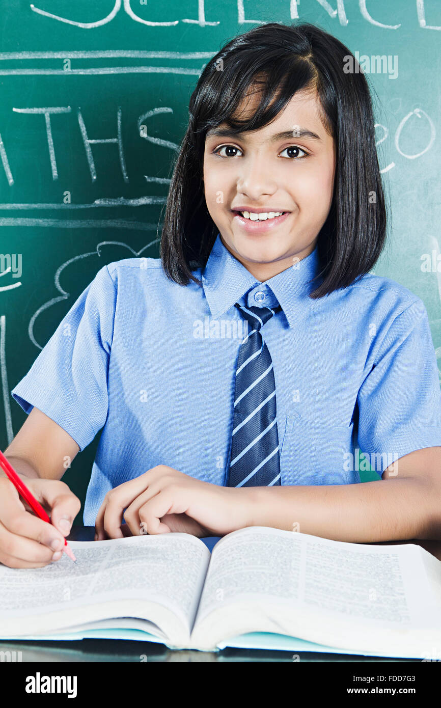 1 Child Girl School Student Classroom Studying Book Writing Stock Photo ...