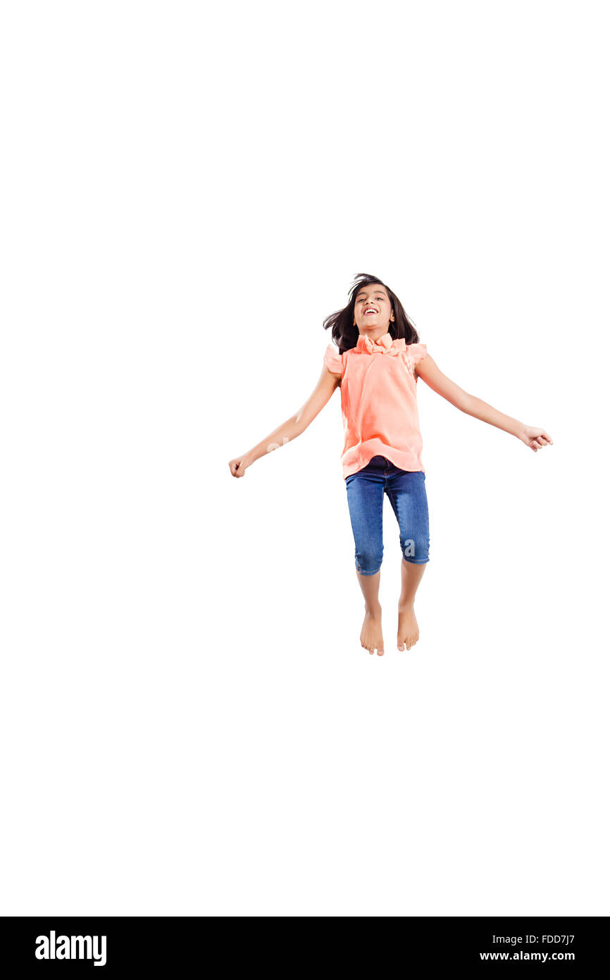 1 Child Girl Jumping Cheering fun Stock Photo - Alamy