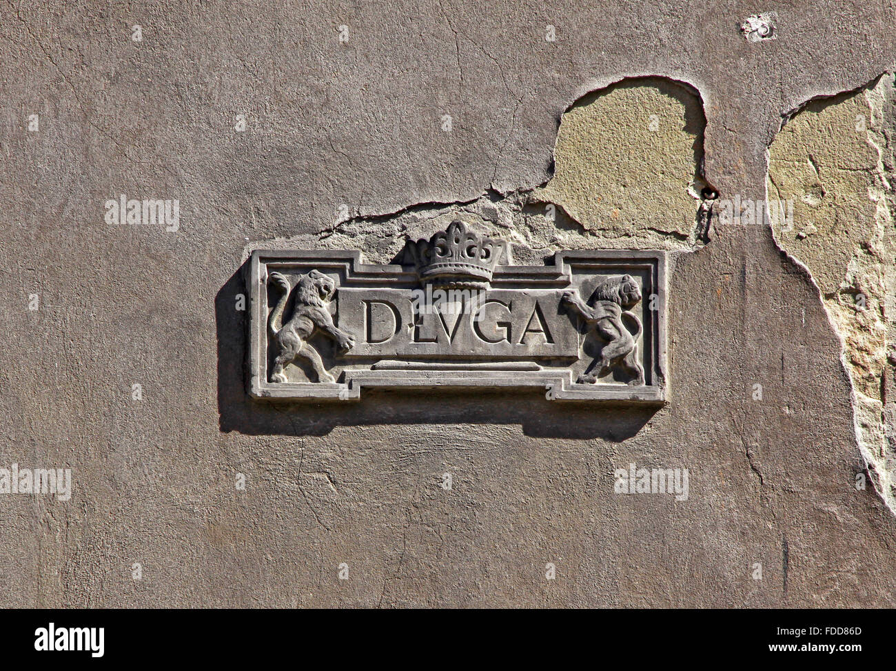 Vintage street sign (Dluga street) in the Gdansk Old Town, Poland Stock ...