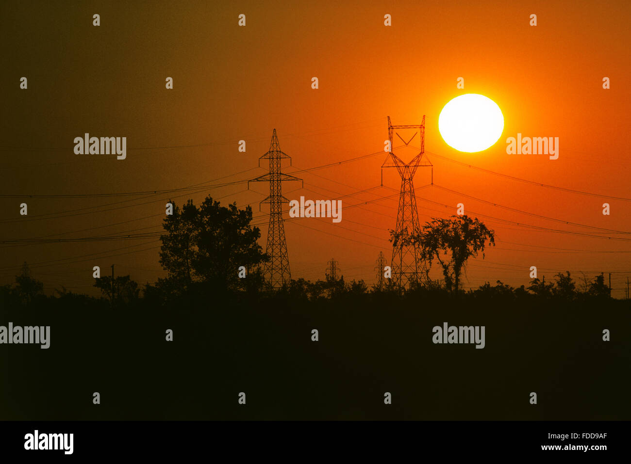 power lines at sunset Stock Photo - Alamy