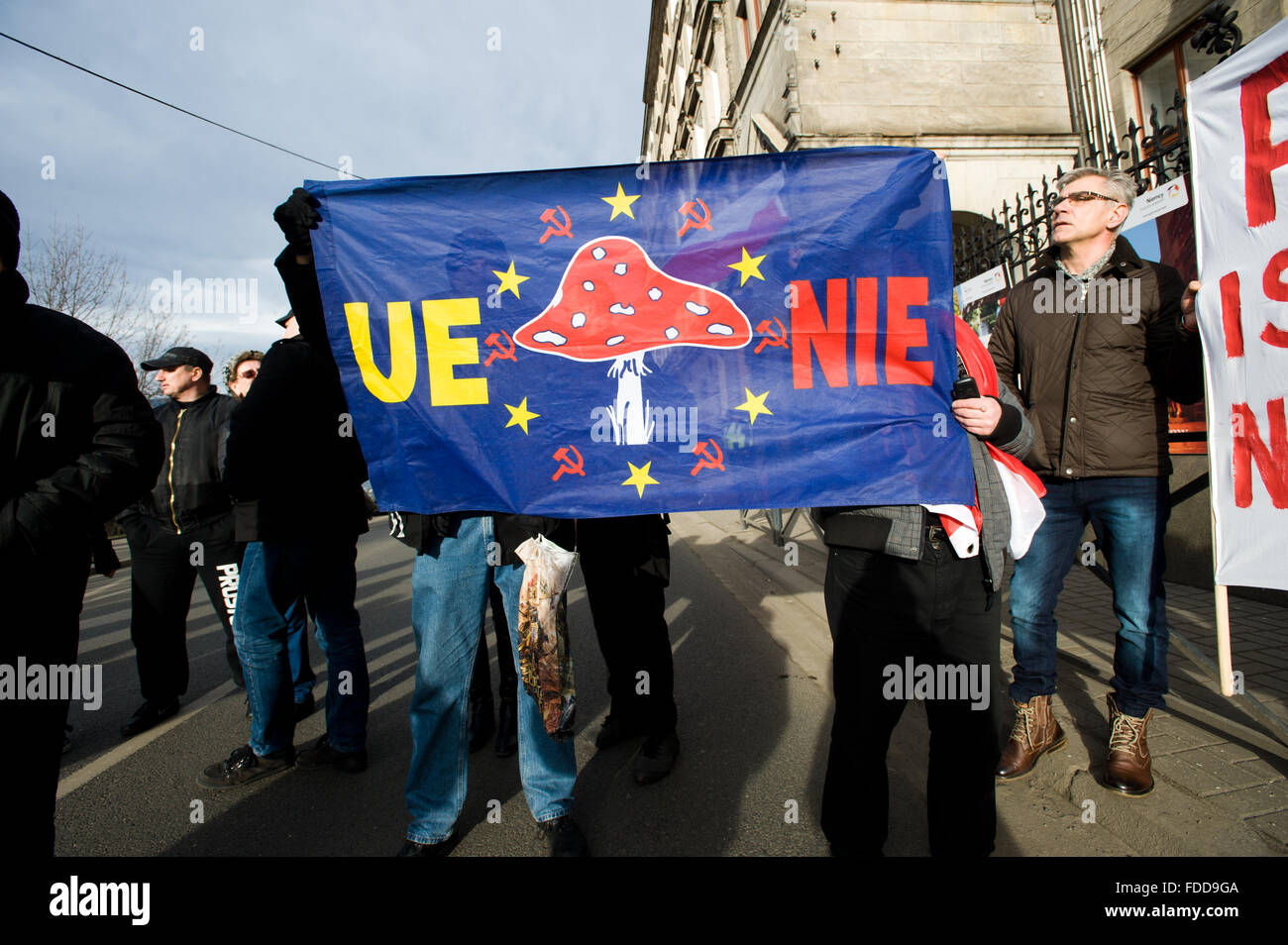 Wroclaw, Poland. 30th January, 2016. Banner against European Union ...