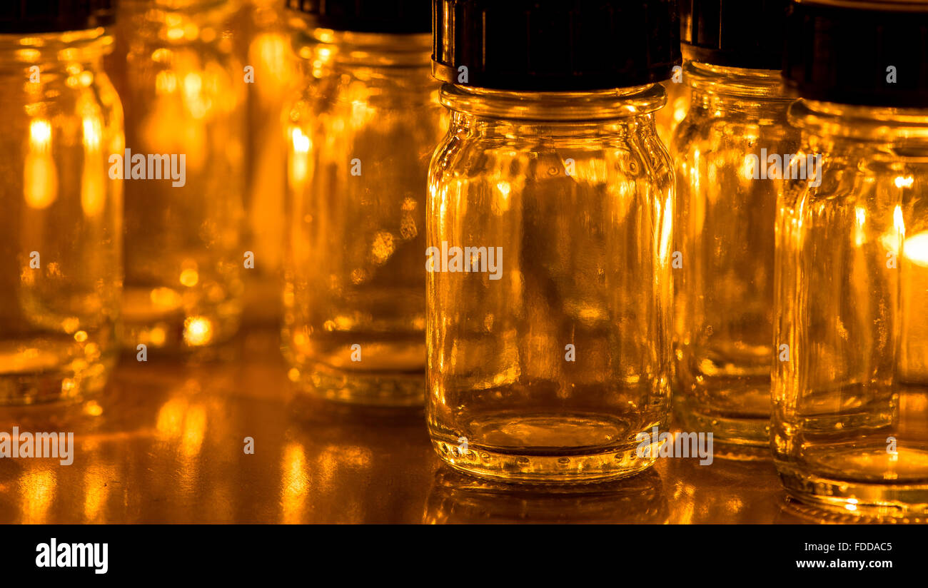 row of empty and small glass bottles Stock Photo - Alamy