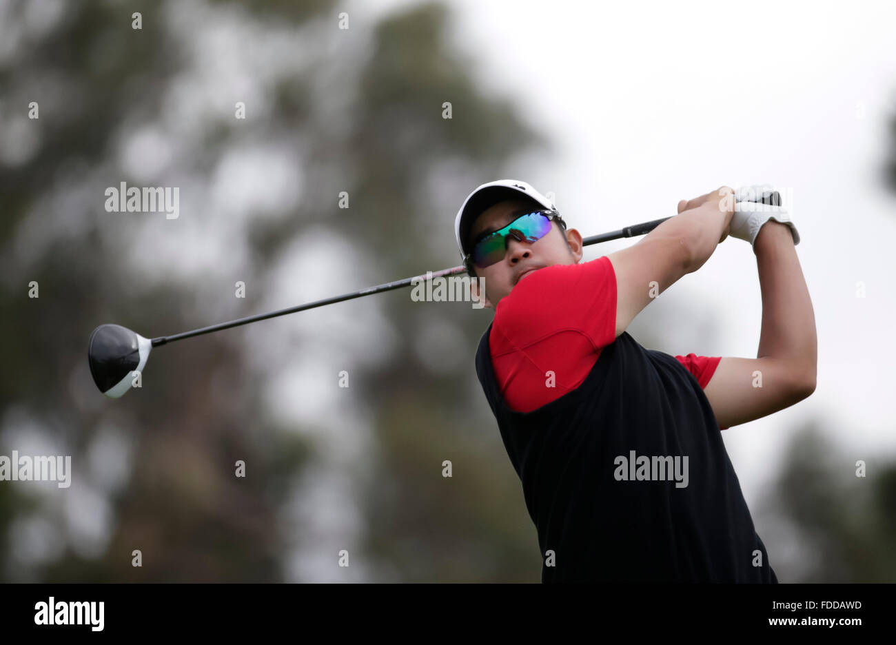 San Diego, California, USA. 30th Jan, 2016. John Huh tees off on the ...