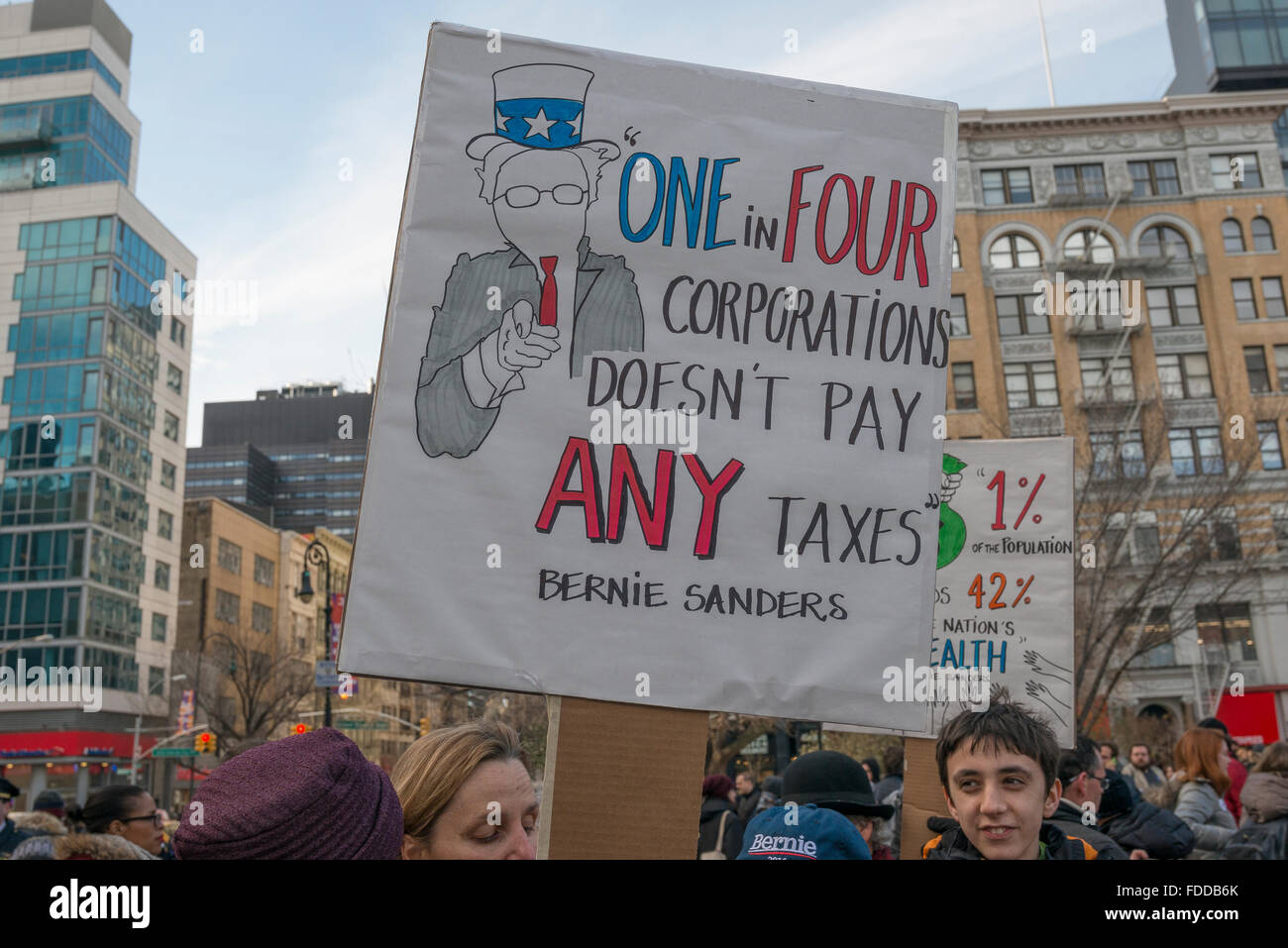 New York, USA. 30th Jan, 2016. Demonstrators hold signs and chant in ...