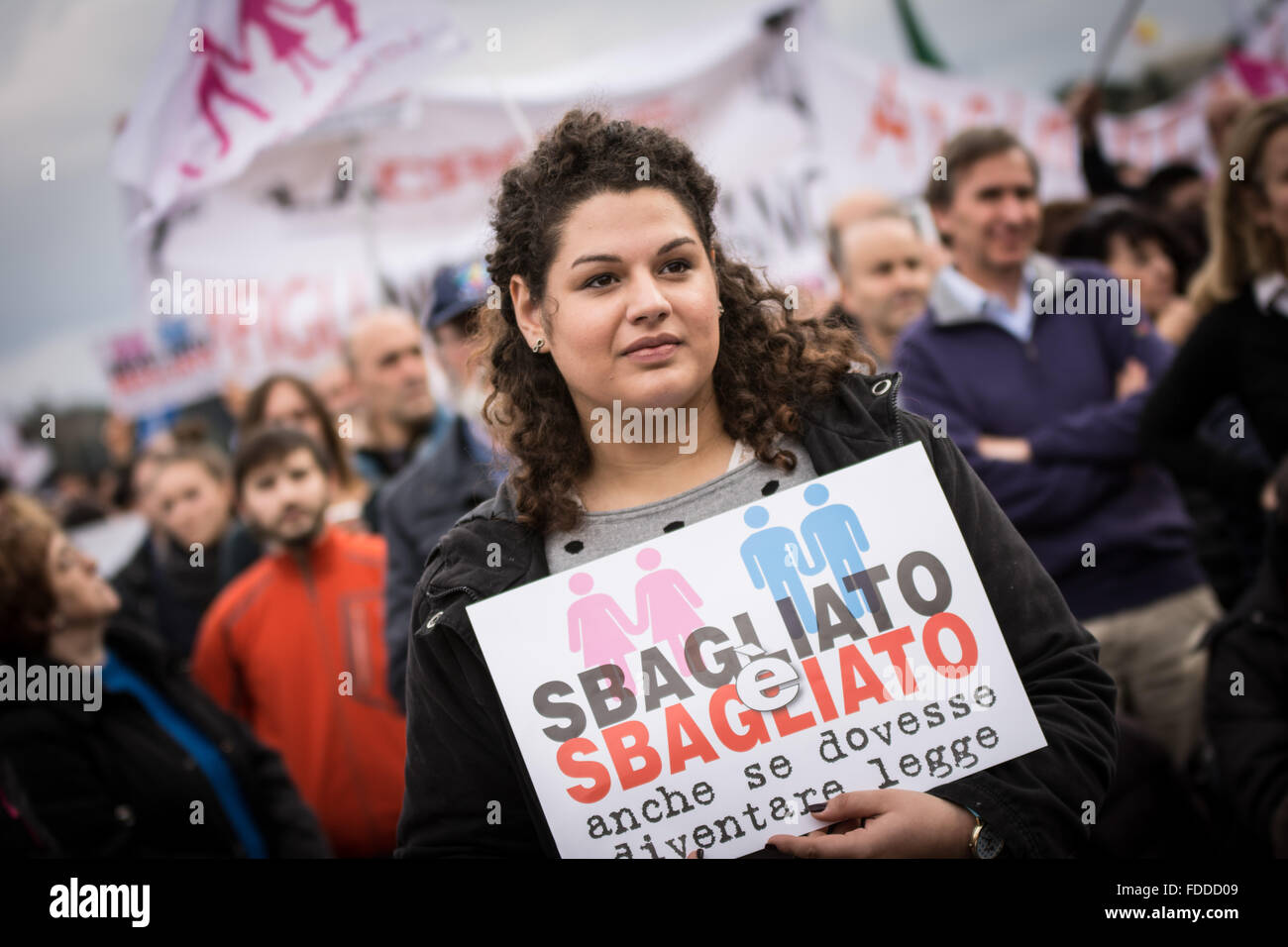 Rome, Italy. 30th Jan, 2016. A woman holding placard during protest in ...
