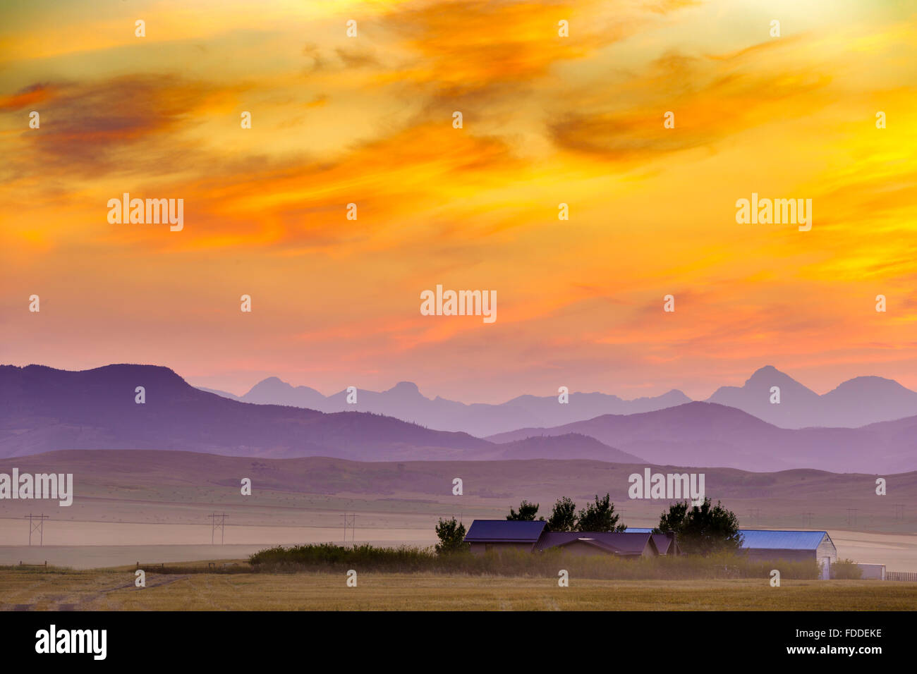 farm house and sunset in Alberta Foothills country Stock Photo - Alamy