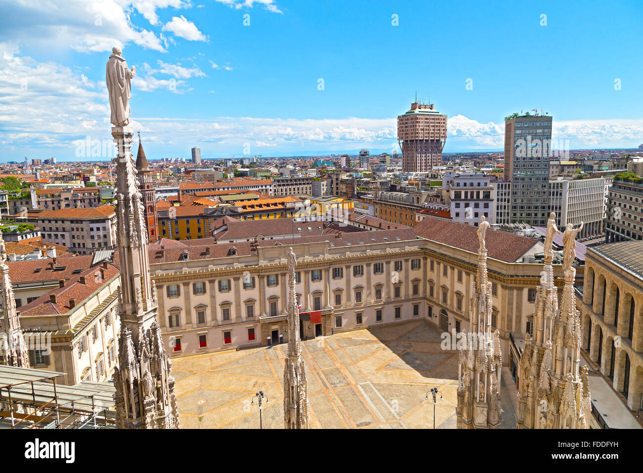 City view from Milan Cathedral Dome roof terrace in Milan, Italy Stock ...