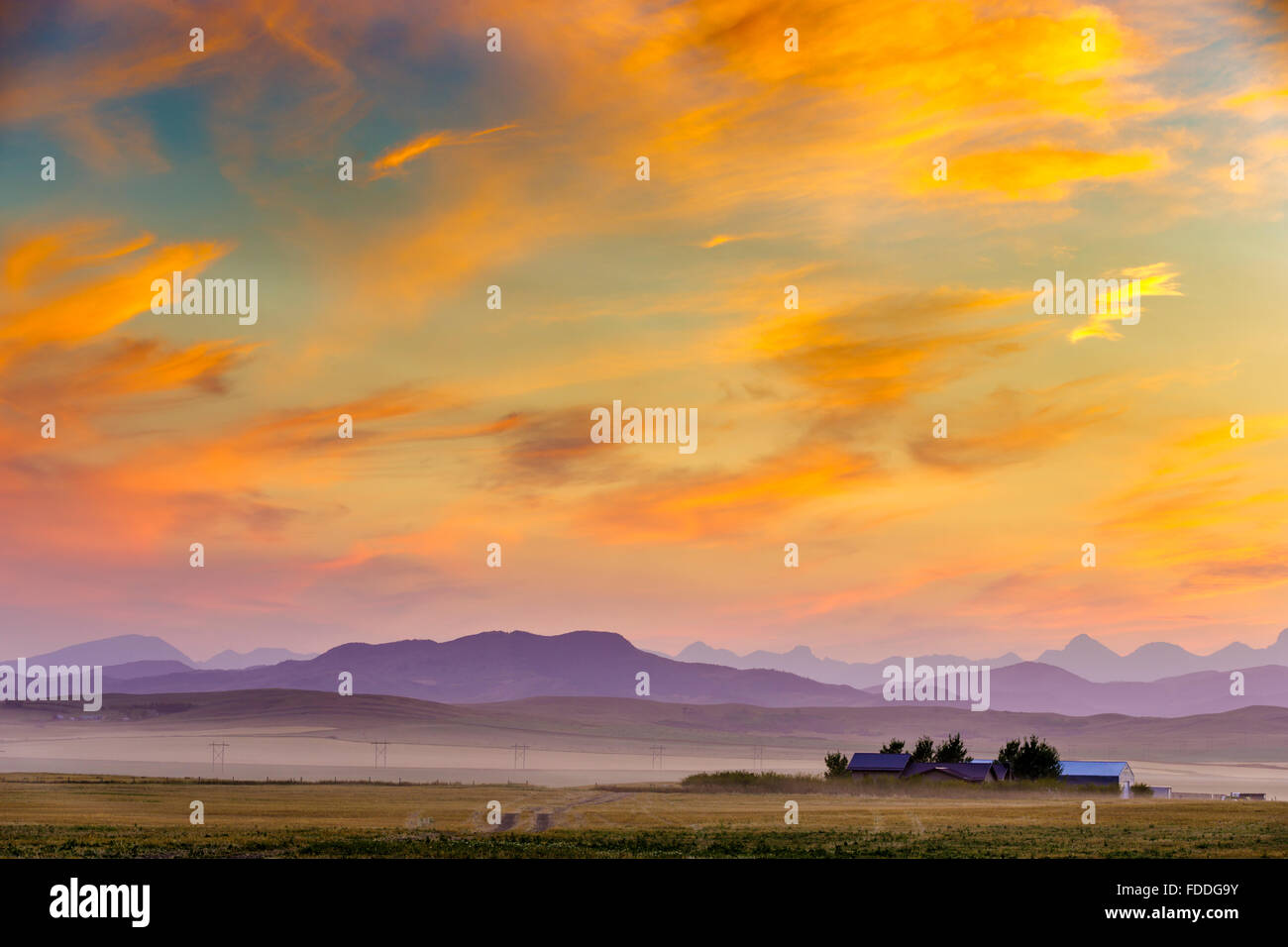 farm and sunset in Alberta Foothills country Stock Photo - Alamy