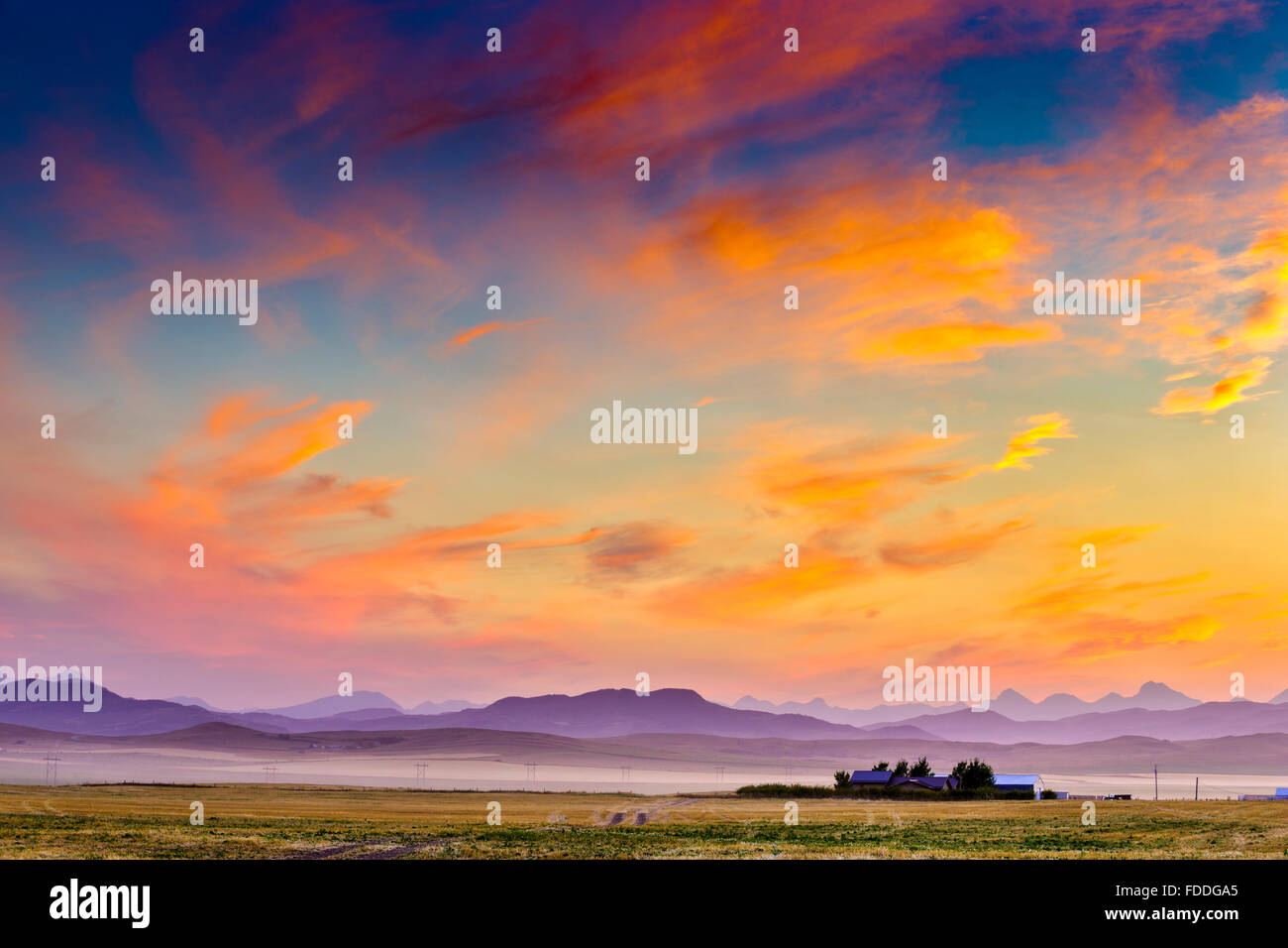 farm house and sunset in Alberta Foothills country Stock Photo - Alamy