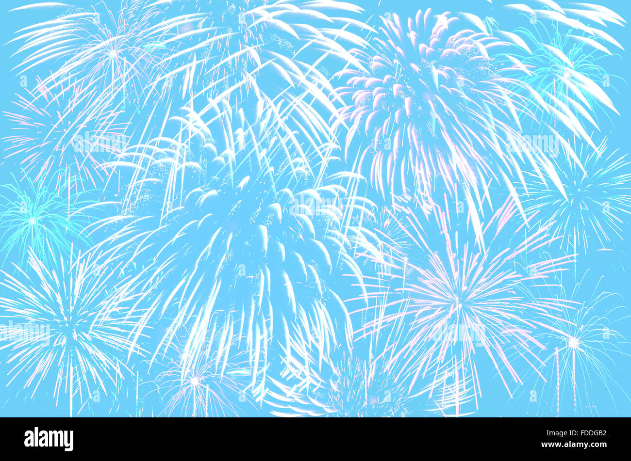 Fireworks celebration on pastel cyan colour background Stock Photo - Alamy