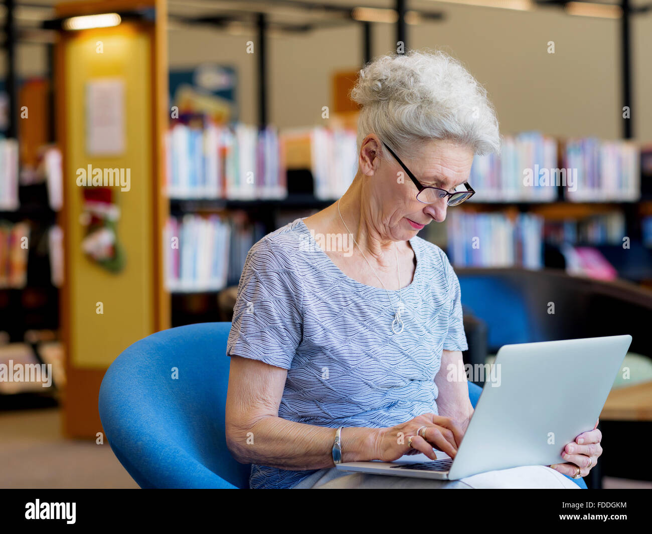 Elderly lady working with laptop Stock Photo - Alamy