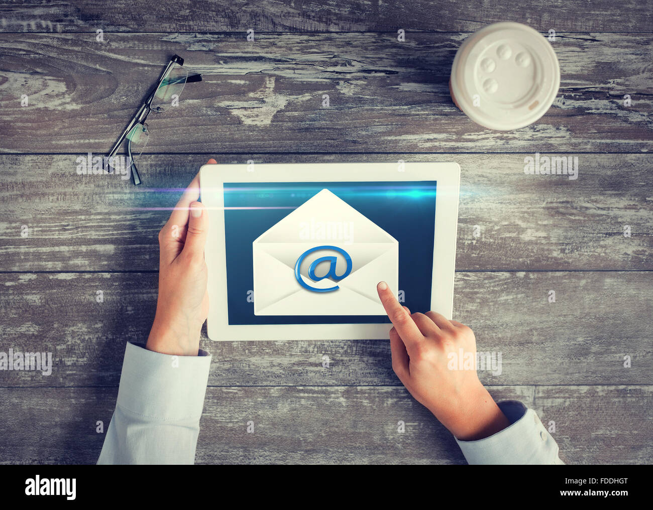 close up of hands with tablet pc and e-mail Stock Photo - Alamy