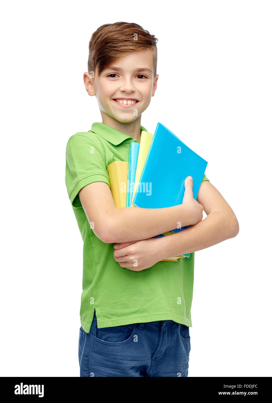 happy student boy with folders and notebooks Stock Photo - Alamy