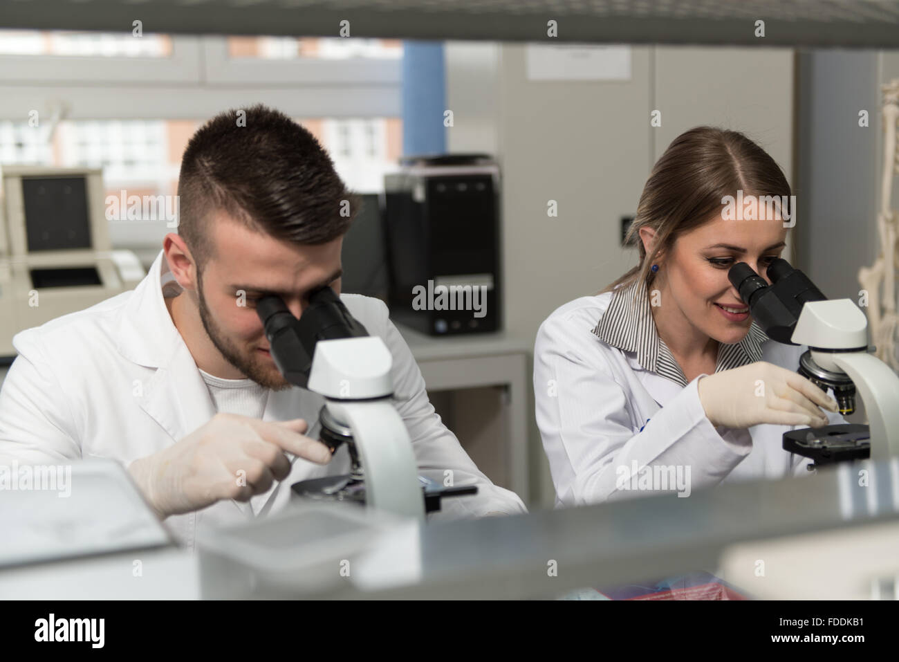 Group Of Scientists Conducting Research In A Lab Environment Looking ...