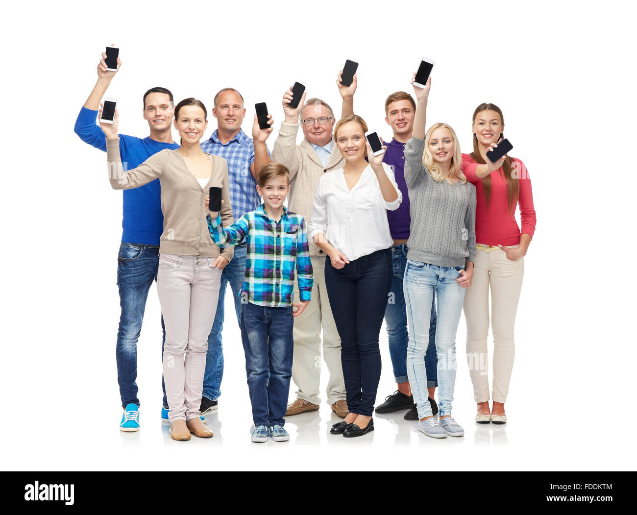 group of smiling people with smartphones Stock Photo - Alamy