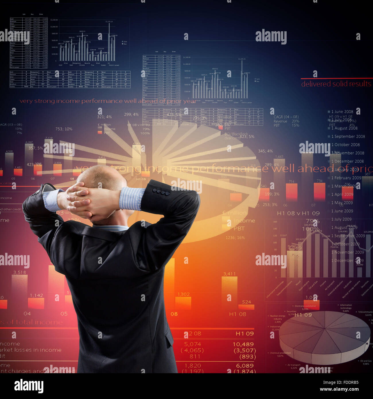 Back view image of businessman with arms crossed behind head Stock ...