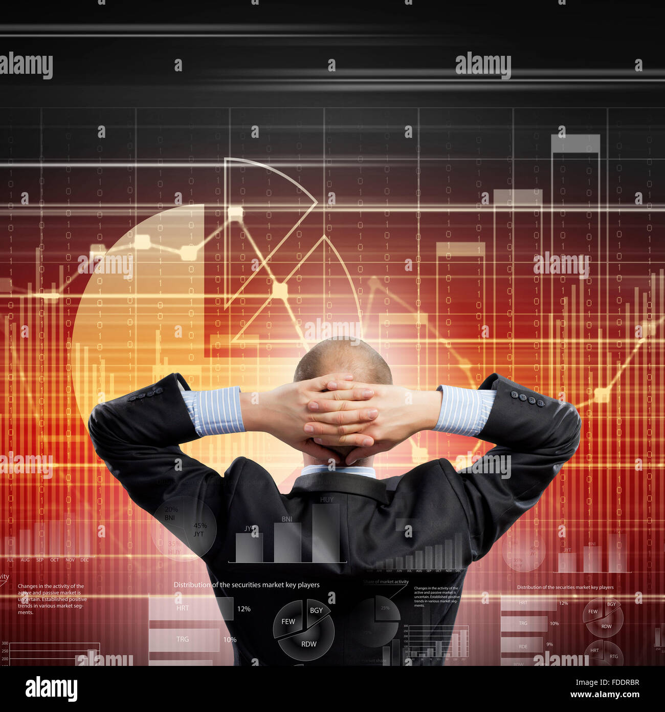 Back view image of businessman with arms crossed behind head Stock ...