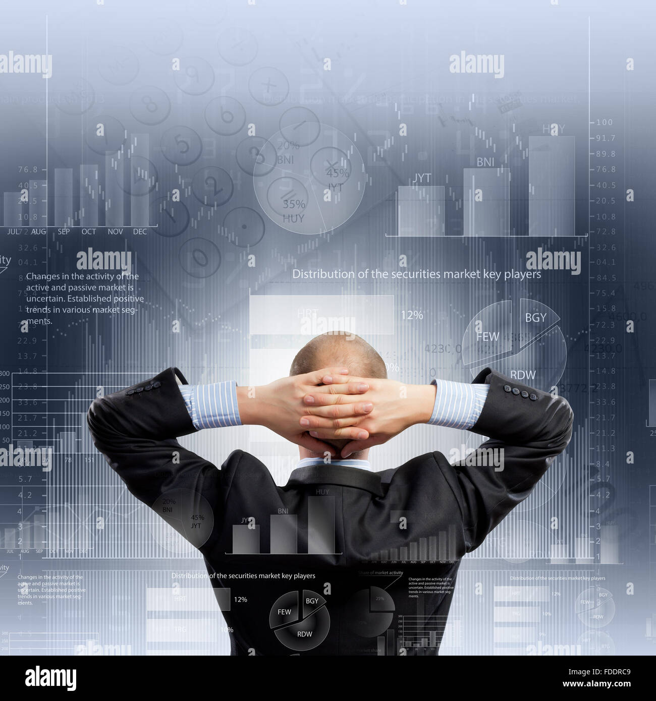 Back view image of businessman with arms crossed behind head Stock ...